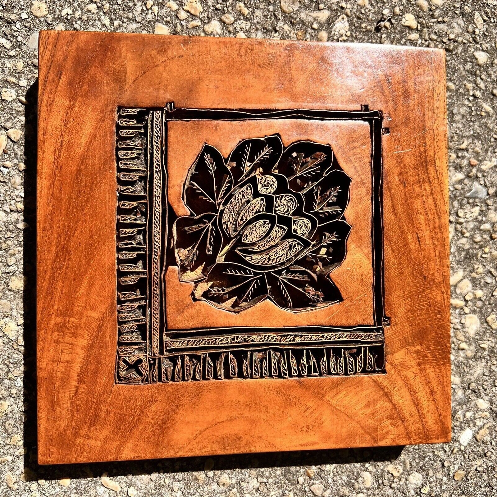 Beautiful Copper Batik TJAP Stamp in Wood Frame