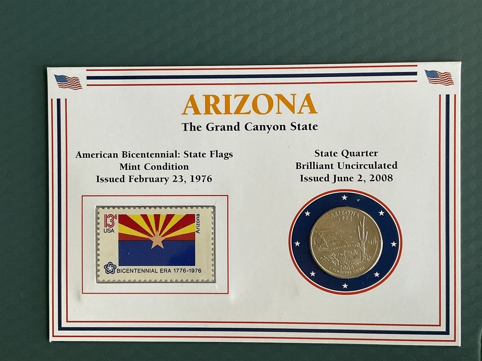 Arizona Encased Postage Stamp & Quarter Display