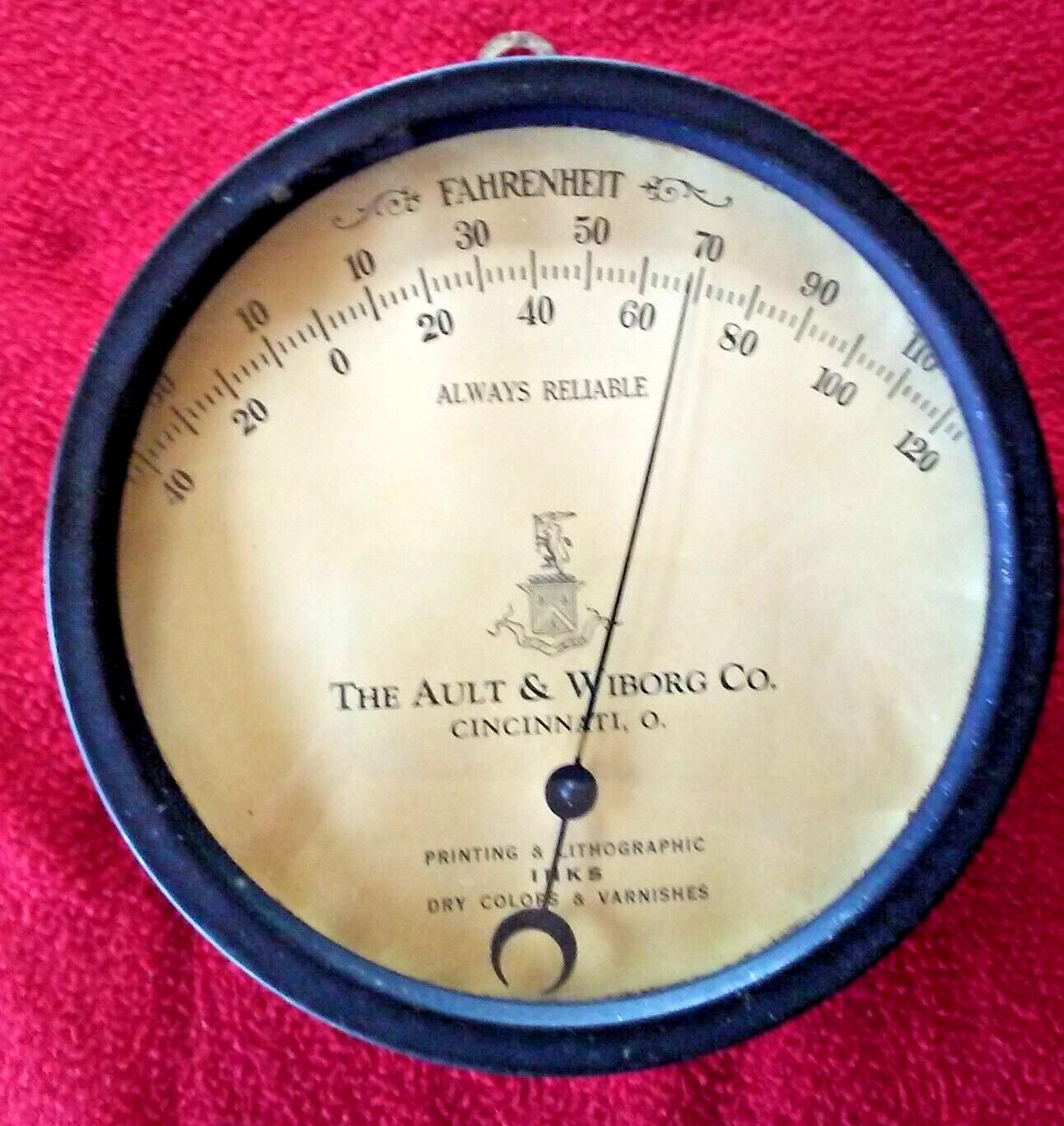 Antique Ault & Wiborg 7" Round Thermometer Sale