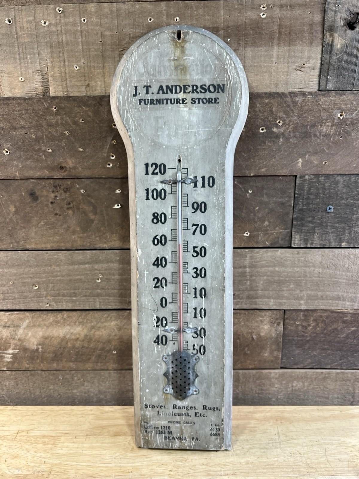 J.T. Anderson Beaver, PA Vintage Wooden Thermometer