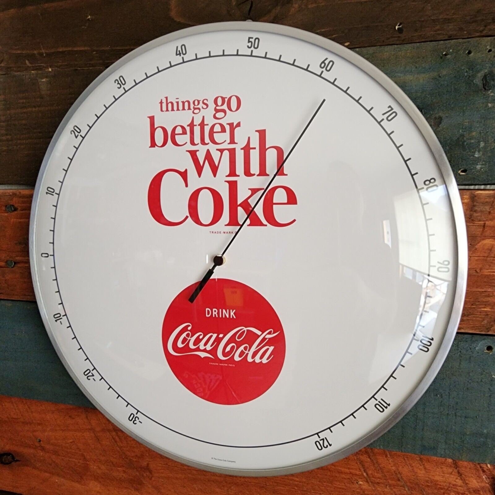 Coca-Cola Vintage Round Glass Thermometer - 12”