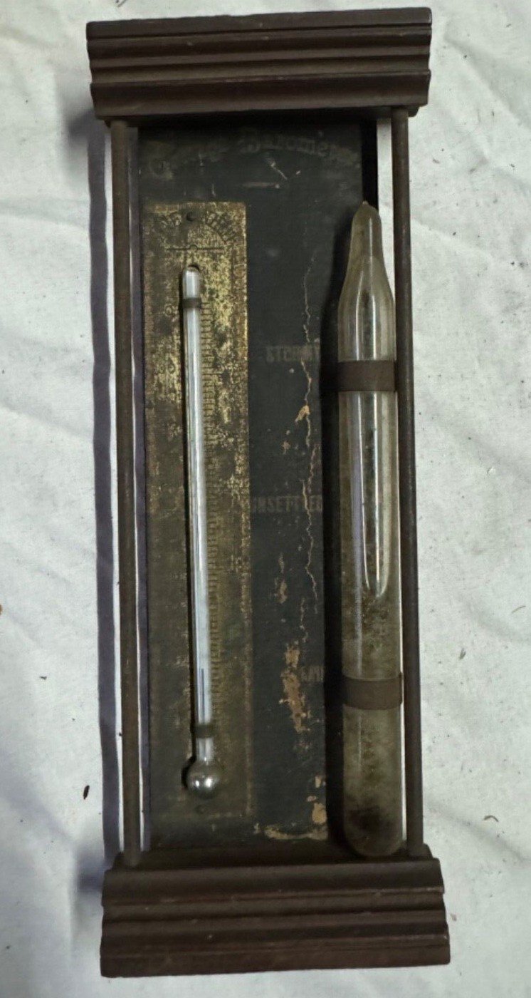 Charming Vintage Cottage Wood Thermometer Barometer