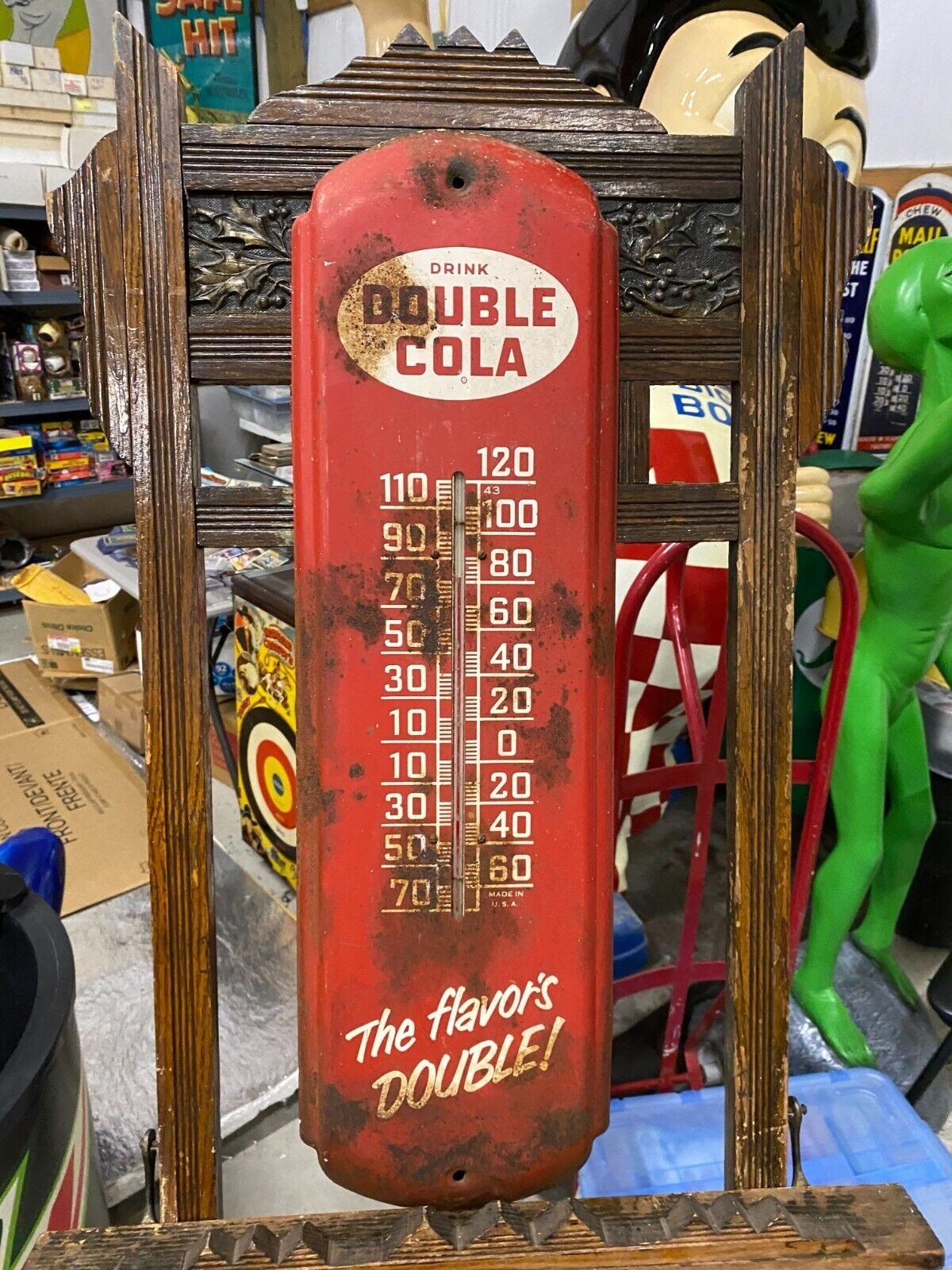 Vintage Red Double Cola Metal Thermometer Sign