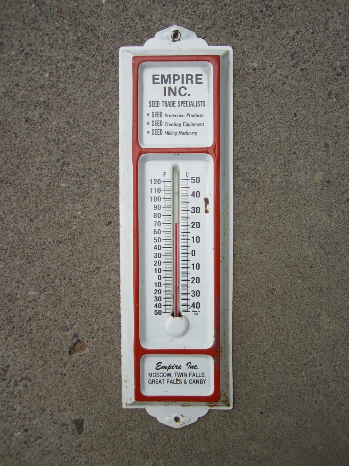 1950s Empire Agricultural Metal Wall Thermometer