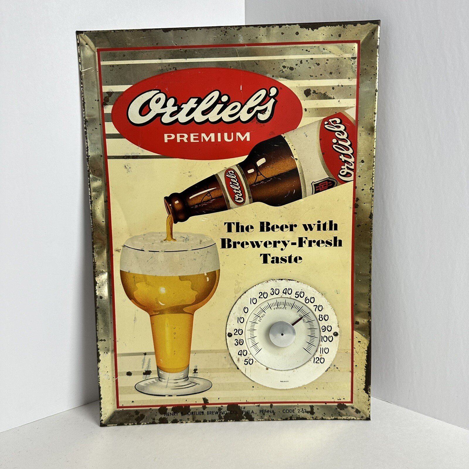 Ortlieb's Vintage Beer Sign with Thermometer