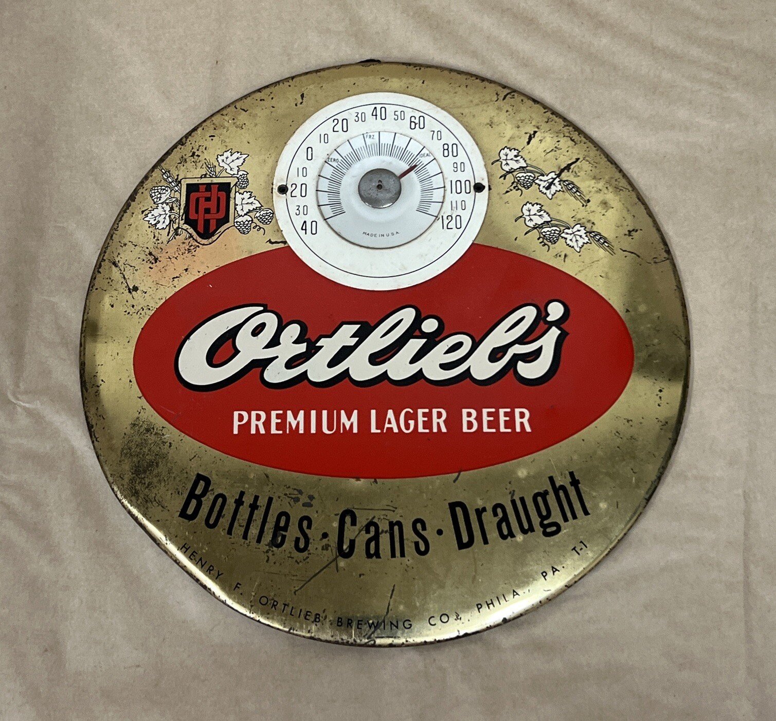 Authentic 1950's ORTLIEB'S Beer Thermometer Sign
