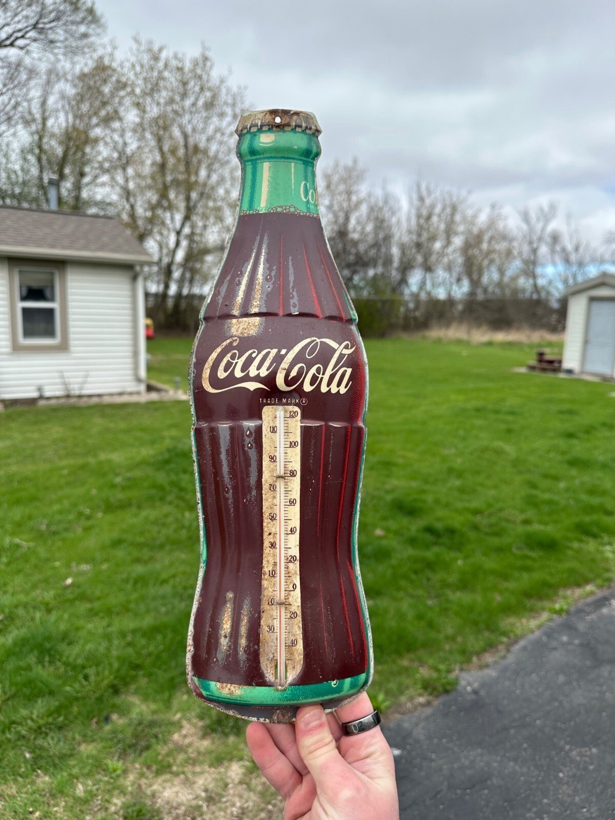 Coca-Cola Antique Metal Thermometer Sign - 16.5”