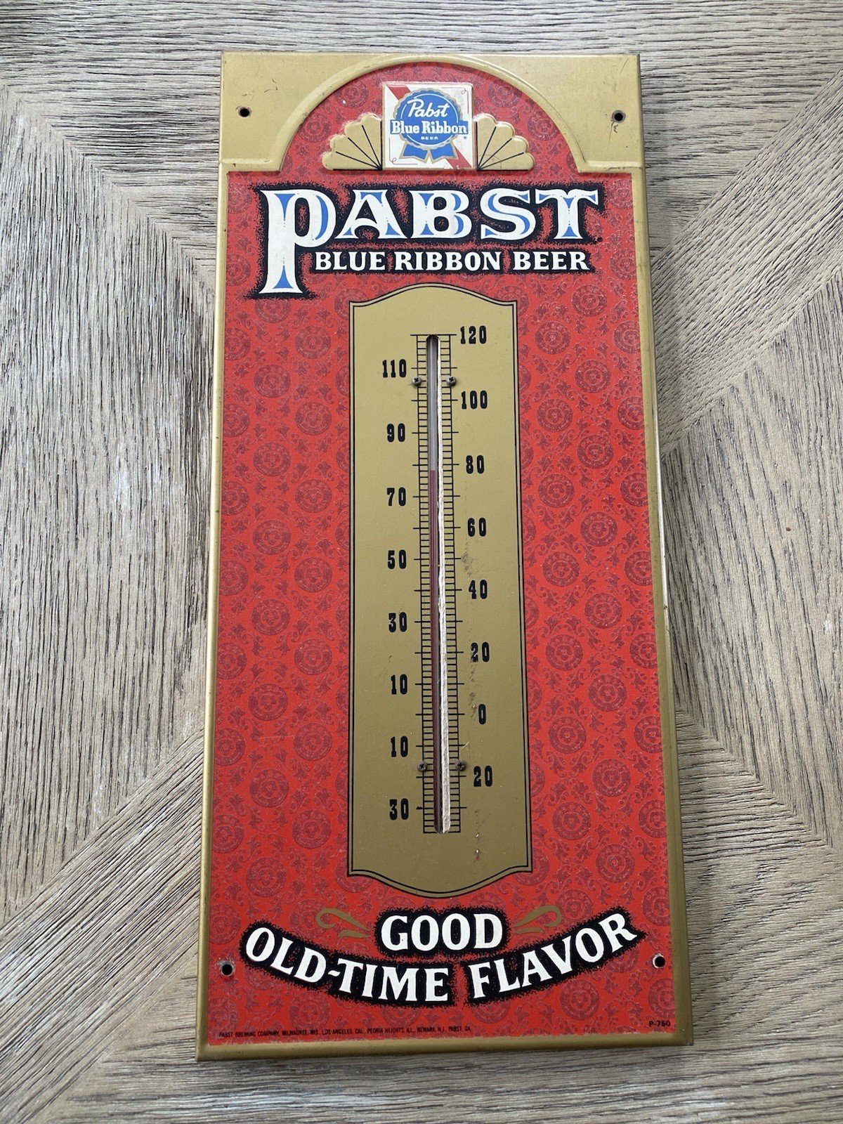 Pabst Blue Ribbon Beer Tin Thermometer Sign