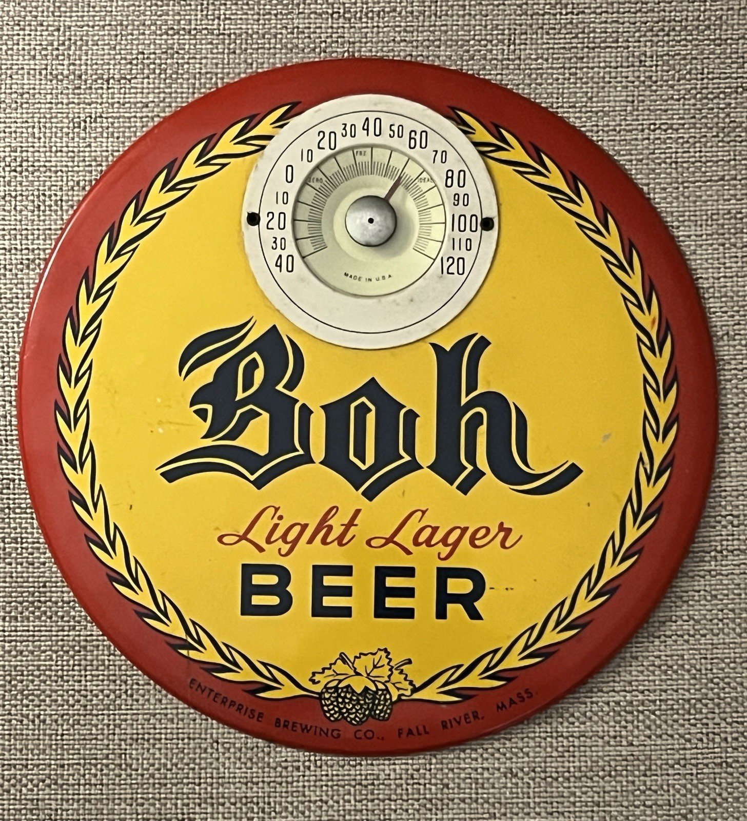 Vintage 1950s BOH Beer Thermometer Bar Sign