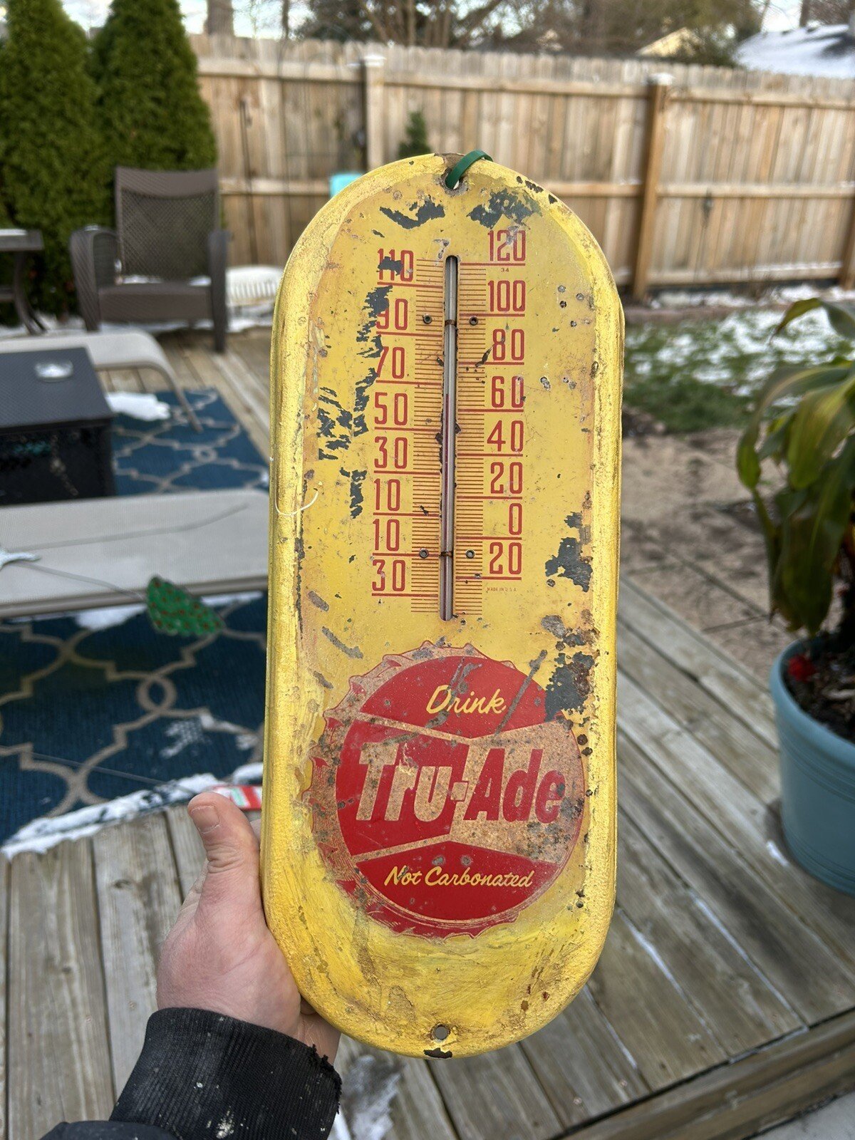 Vintage Tru Ade Orange Soda Metal Thermometer Sign