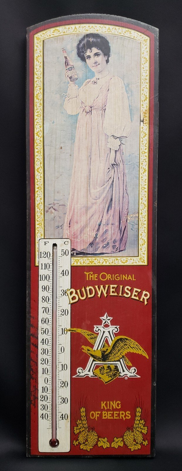 Vintage Gibson Girl Budweiser Beer Thermometer Sign