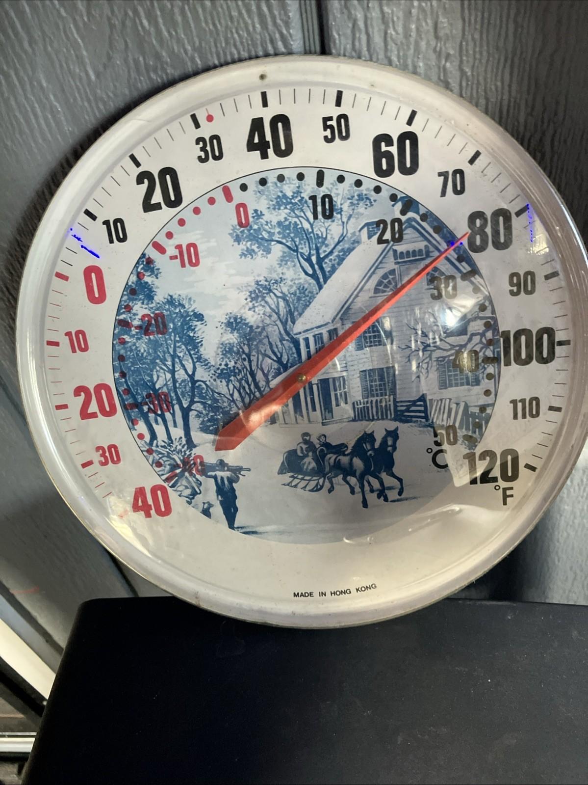 Vintage 10-Inch Round Thermometer with Winter Scene