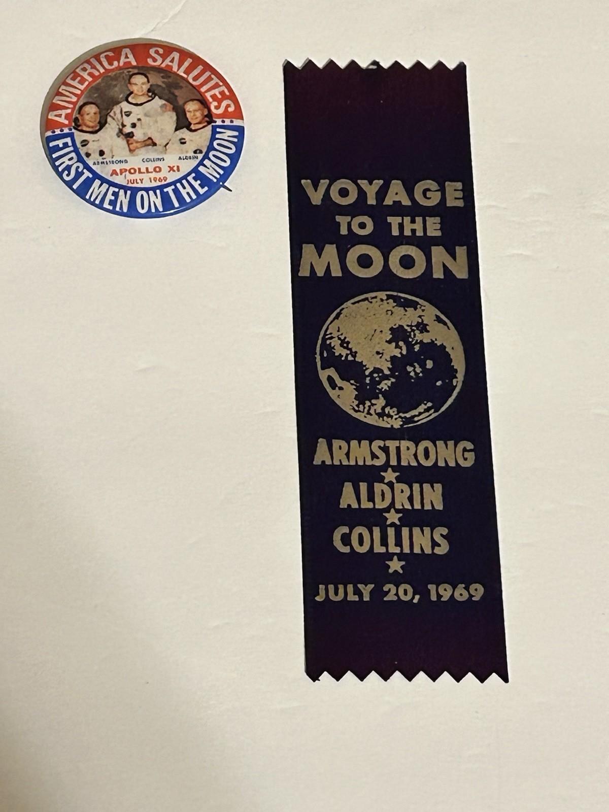 Apollo 11 Moon Landing Pinback & Ribbon Set