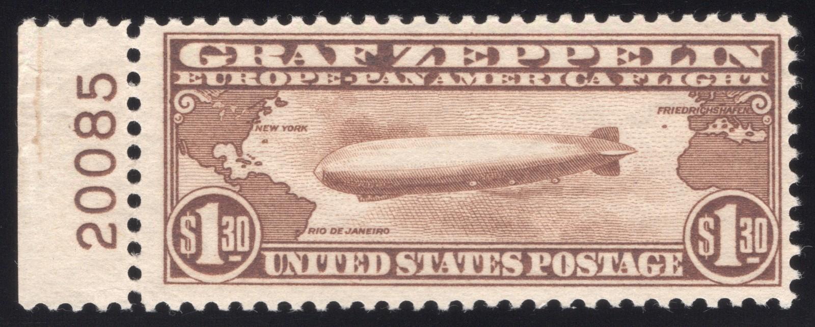 U.S. $1.30 Graf Zeppelin Plate Number Single