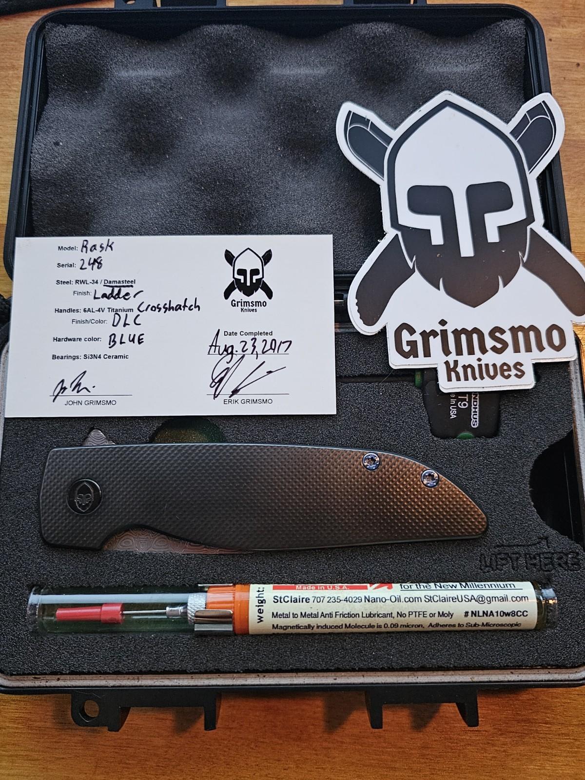 Grimsmo Rask Knife - Black Titanium and Damasteel