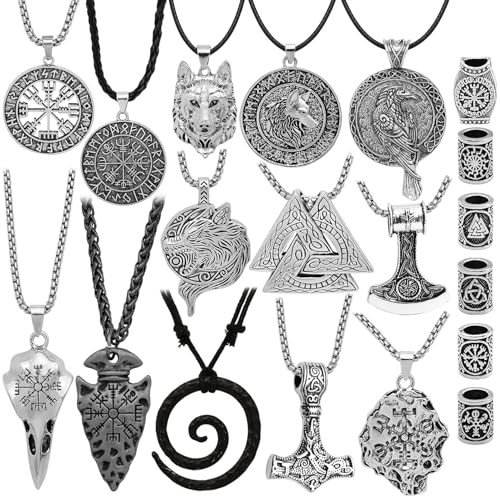 Viking Jewelry Set: Thor Hammer, Compass & Ravens