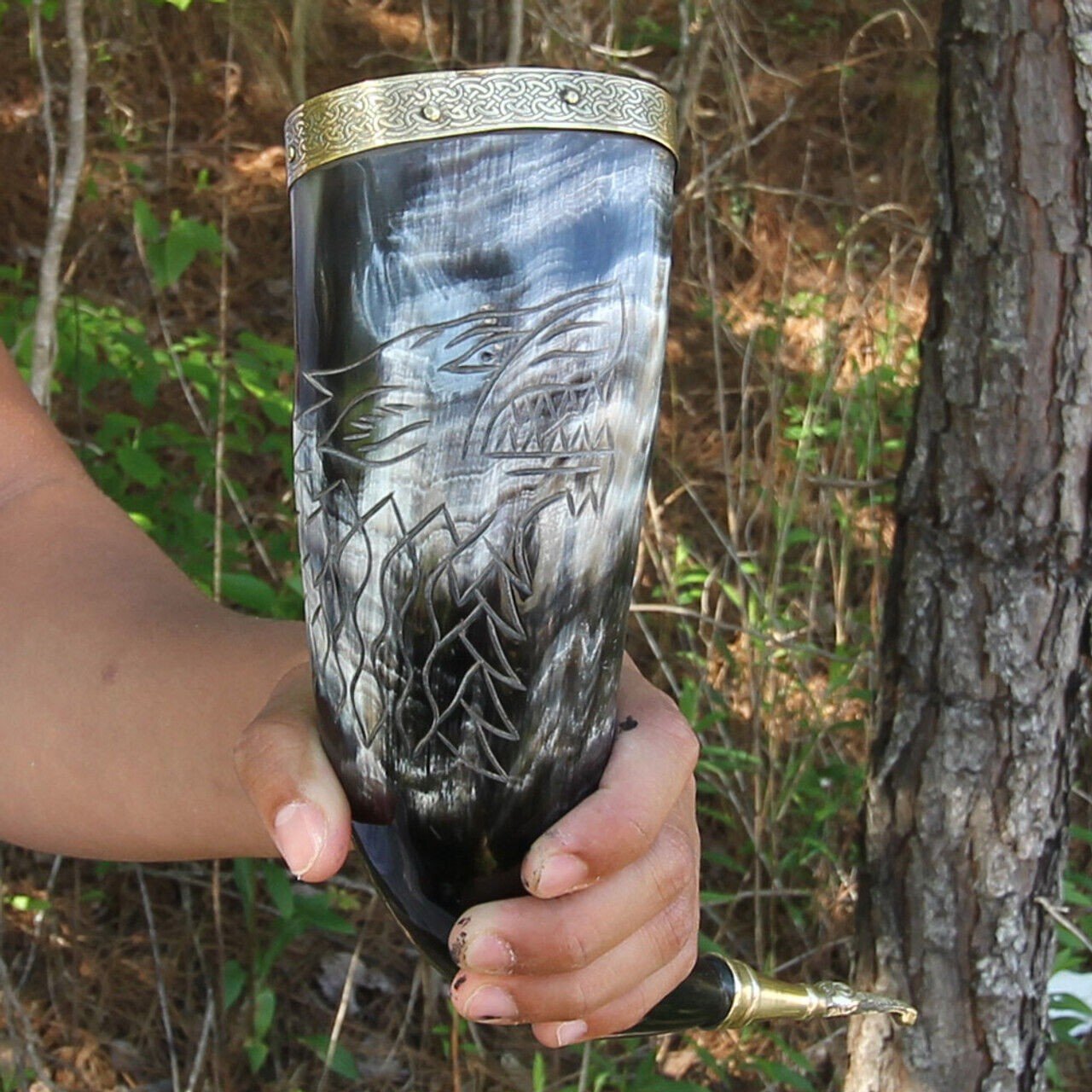 Fenrir Viking Drinking Horn & Stand Set
