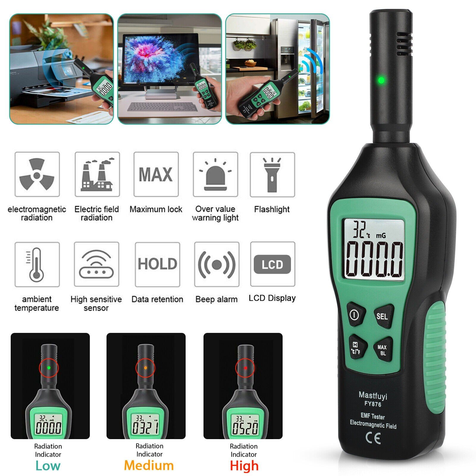 Reliable LCD Radiation Dosimeter & EMF Tester
