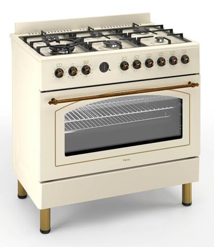 Ferre 90cm Dual Fuel Range Cooker - Cream Tan