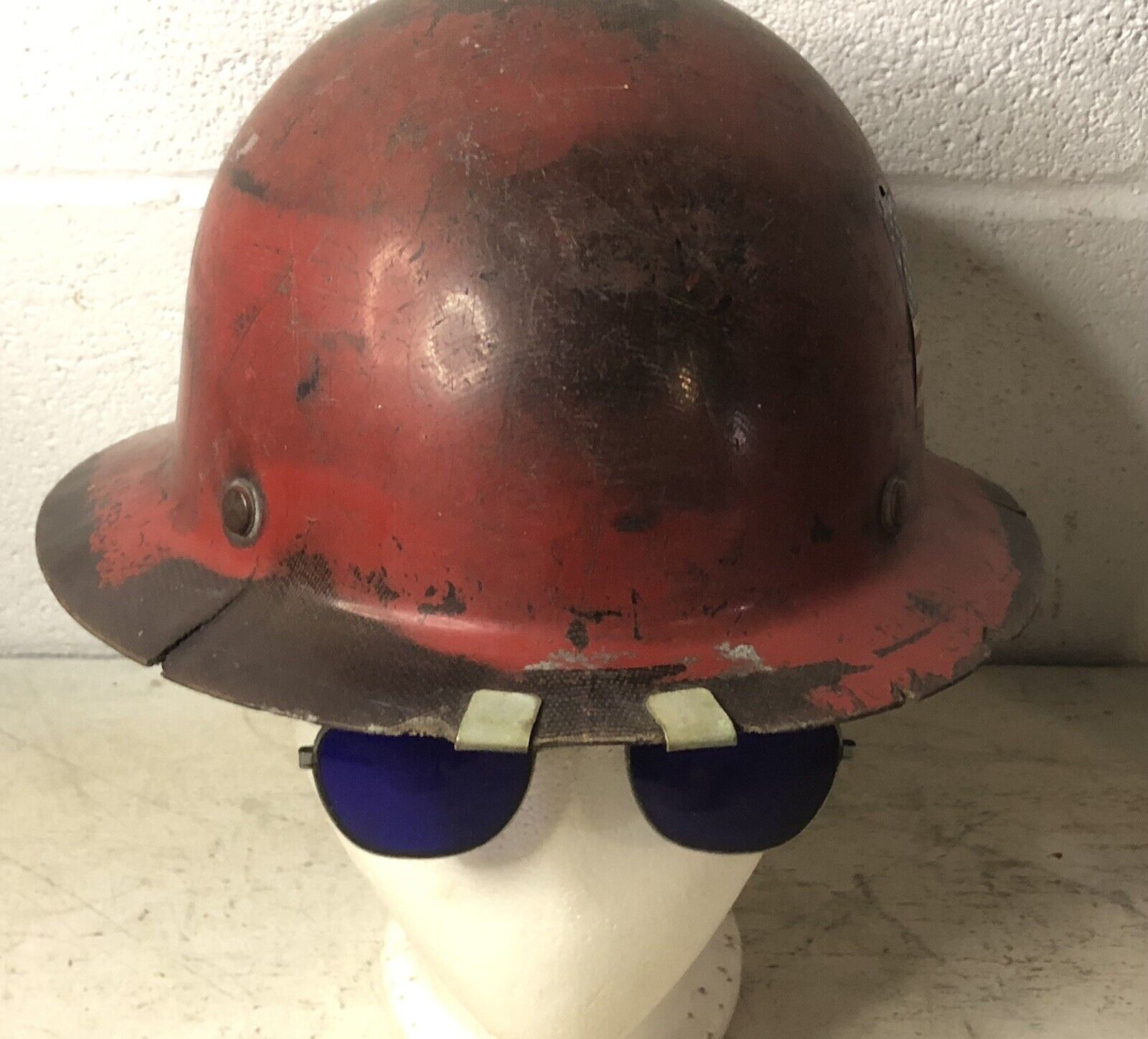 Vintage MSA Coal Miner Helmet & Blue Safety Glasses