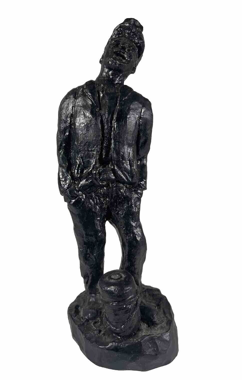 Hand Carved Vintage Coal Miner Statue Figure