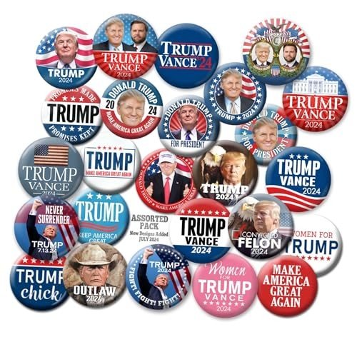 Exclusive Collection: 25 Assorted Trump 2024 Buttons
