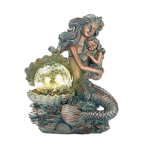 Mermaid Mother and Child Sculpture Solar Outdoor Light